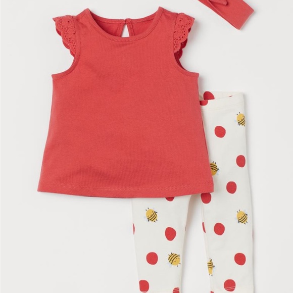 H&M | Matching Sets | Hm Baby 2 Piece Cotton Red Top Bee Tights Outfit | Poshmark